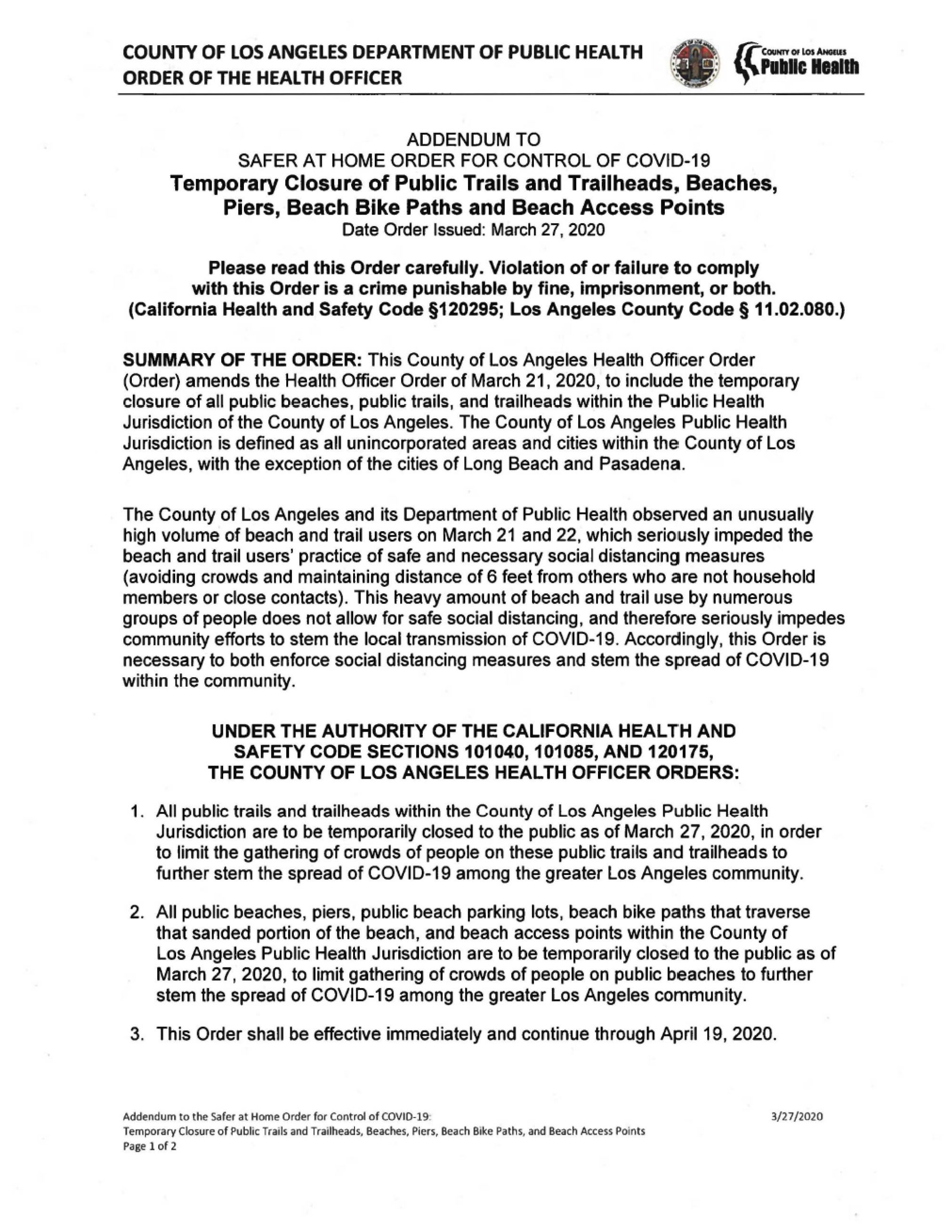 Public Health Dept. Orders Trails Closed - Jose Mier Sun Valley